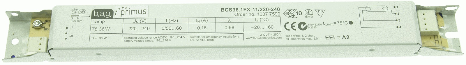 Luxproof ballast ECG 1 x 36W pour luminaire étanche Luxproof 1 & 2 ...